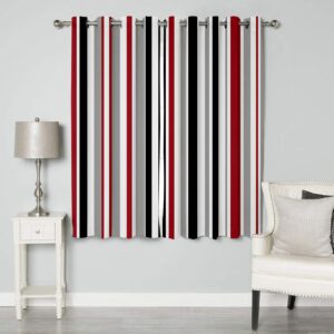 BABE MAPS Customized Window Curtains Panel 84 inch Length 2 Panels Modern Window Treatment Drapes for Bedroom Living Room - Vertical Stripes Black White Red Grey