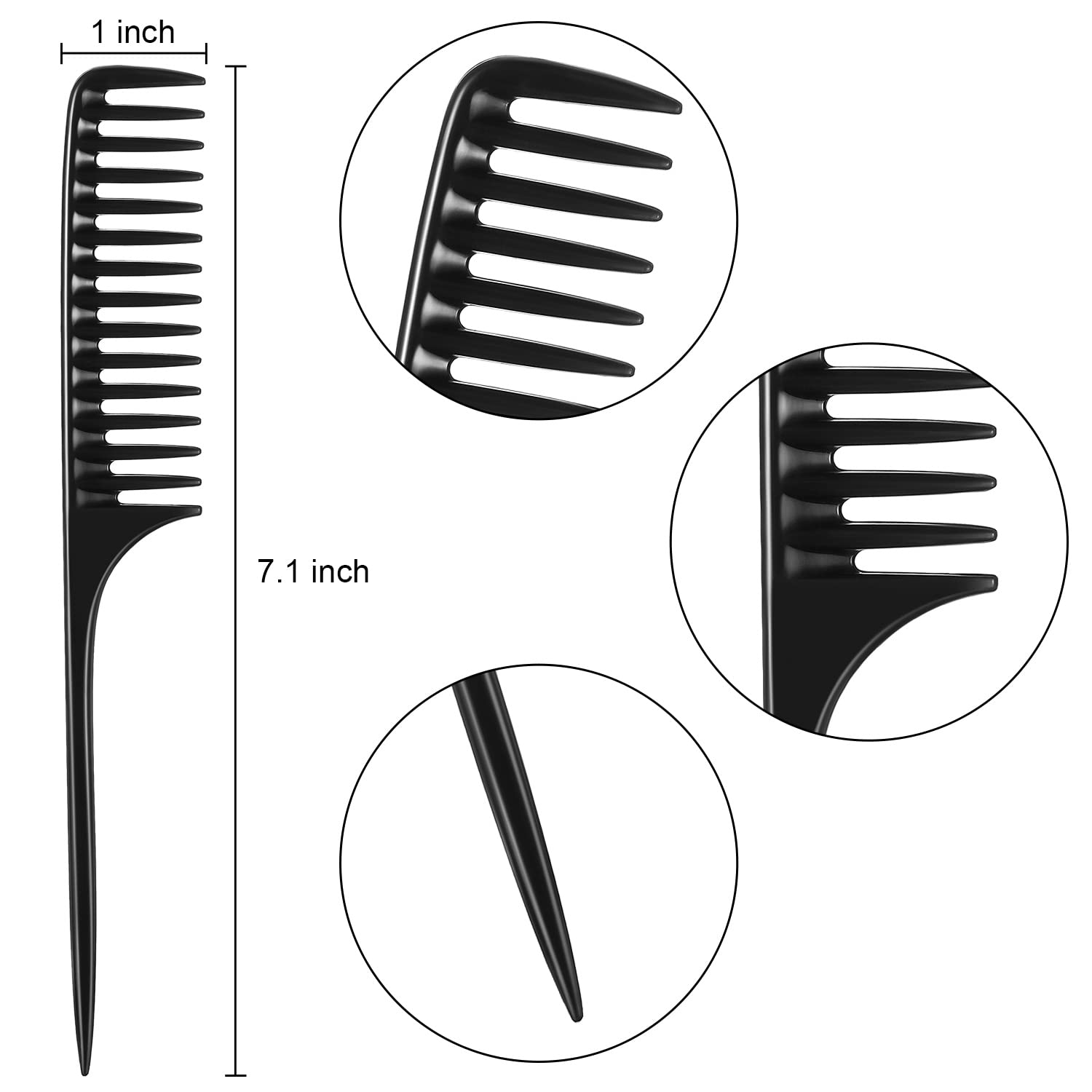 Leinuosen 3 Pack Wide Tooth Tail Combs, Black Carbon Comb Fiber Teasing Salon Back Combs Styling Comb Anti Static Heat Resistant Hair Comb, Suitable for all Kinds of Hair.