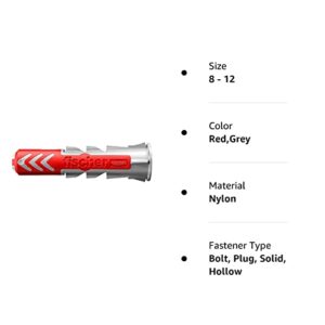 fischer DuoPower 5/16"x1-5/8", Powerful Universal Plug with Intelligent 2-Component Technology for fastenings in Concrete, Bricks, Gypsum plasterboard, chipboard, etc., 100 Plugs Without Screws