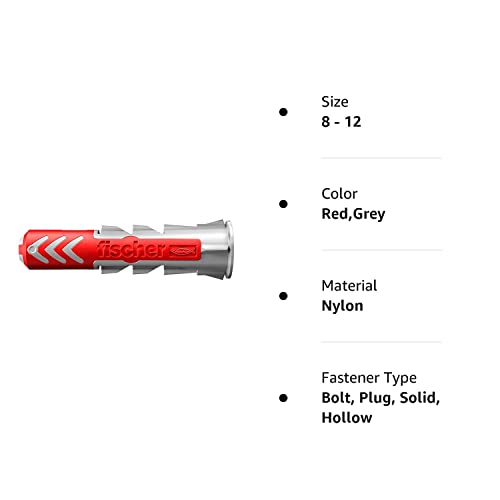 fischer DuoPower 5/16"x1-5/8", Powerful Universal Plug with Intelligent 2-Component Technology for fastenings in Concrete, Bricks, Gypsum plasterboard, chipboard, etc., 100 Plugs Without Screws