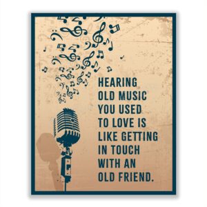 music you love - inspirational wall decor, vintage microphone & music notes motivational wall art print for home decor, office decor, studio decor, classroom decor & music fans gift! unframed - 8x10