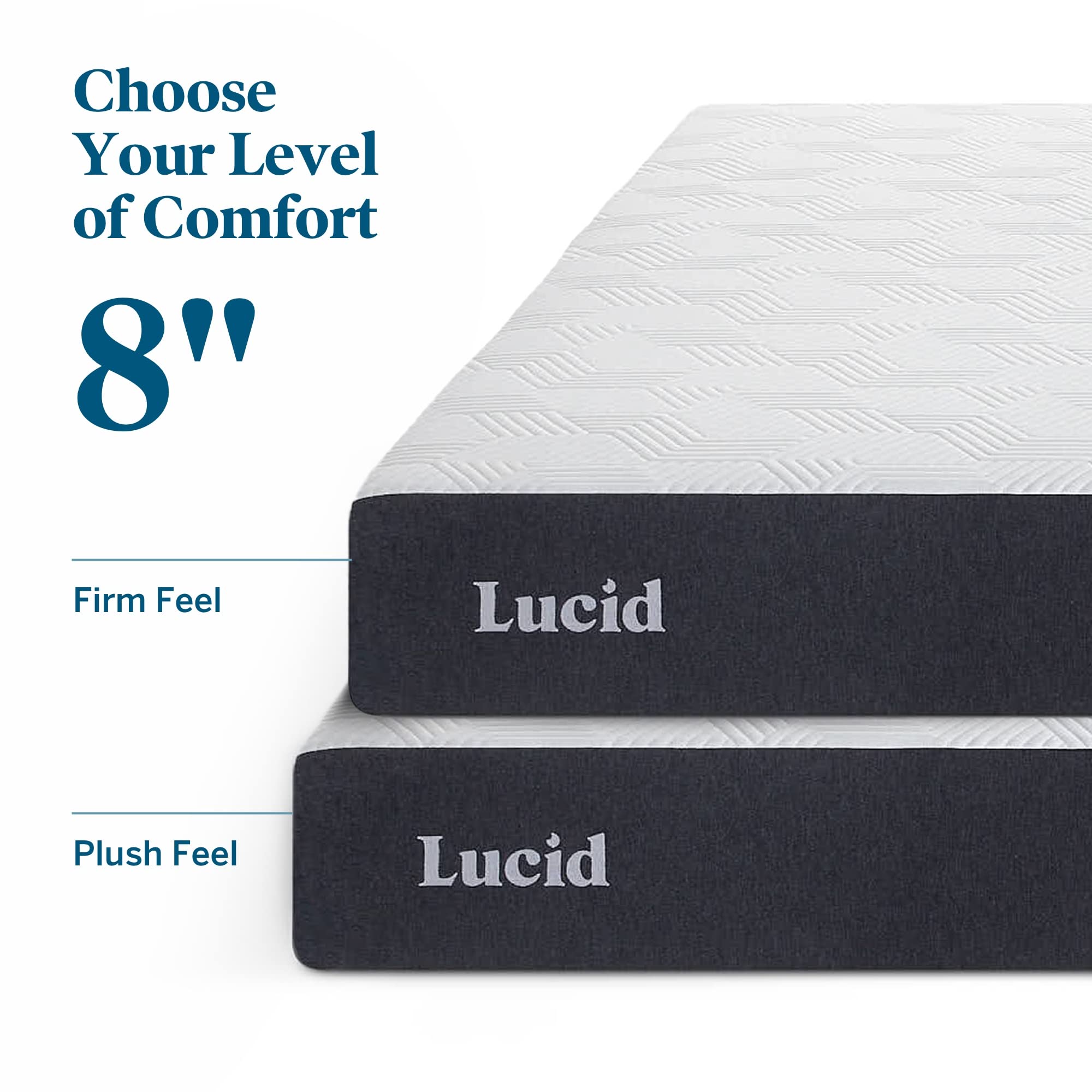 Lucid 8 Inch Twin- Firm Gel Memory Foam Mattress Bamboo Charcoal Foam Gel Infused- Hypoallergenic Foam, White