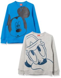 amazon essentials disney | marvel | star wars boys' fleece crew sweatshirts (previously spotted zebra), pack of 2, grey/blue, mickey, small