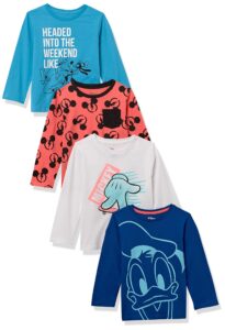 amazon essentials disney | marvel | star wars boys' long-sleeve t-shirts (previously spotted zebra), pack of 4, mickey weekend, large