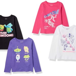 Amazon Essentials Disney | Marvel | Star Wars Girls' Long-Sleeve T-Shirts (Previously Spotted Zebra), Pack of 4, Toy Story Friends Print, Medium