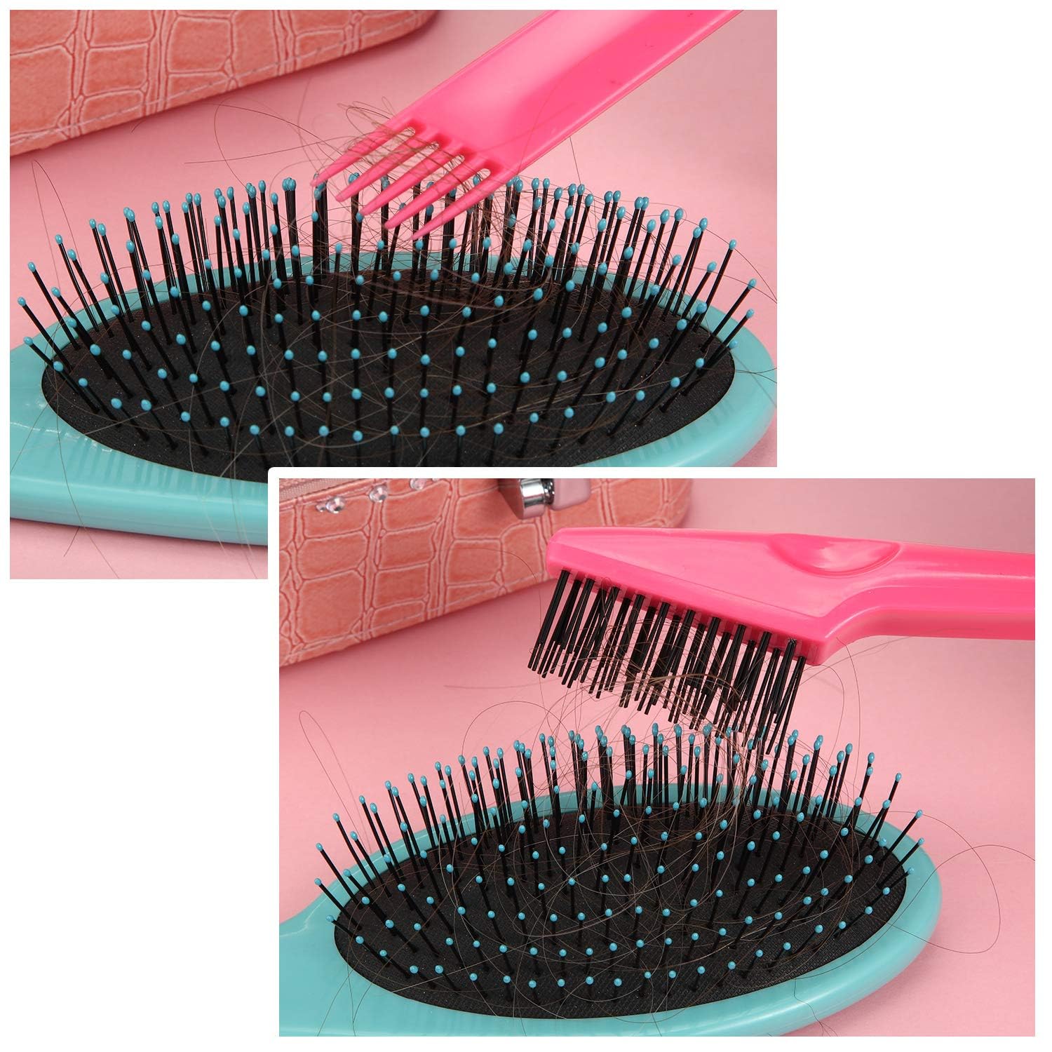 2 Pieces Hair Brush Cleaner Tool 2-in-1 Hair Brush Cleaning Tool Hair Brush Remover Rake for Removing Hair Dust Mini Wet Hair Comb for Removing Dirt Home Salon Use