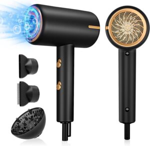 professional ionic salon hair dryer, powerful 1800w blow dryer, negative ion technolog, 2 speed, 3 cool settings, 2 concentrator nozzles and 1 diffuser, for home, travel, salon and hotel