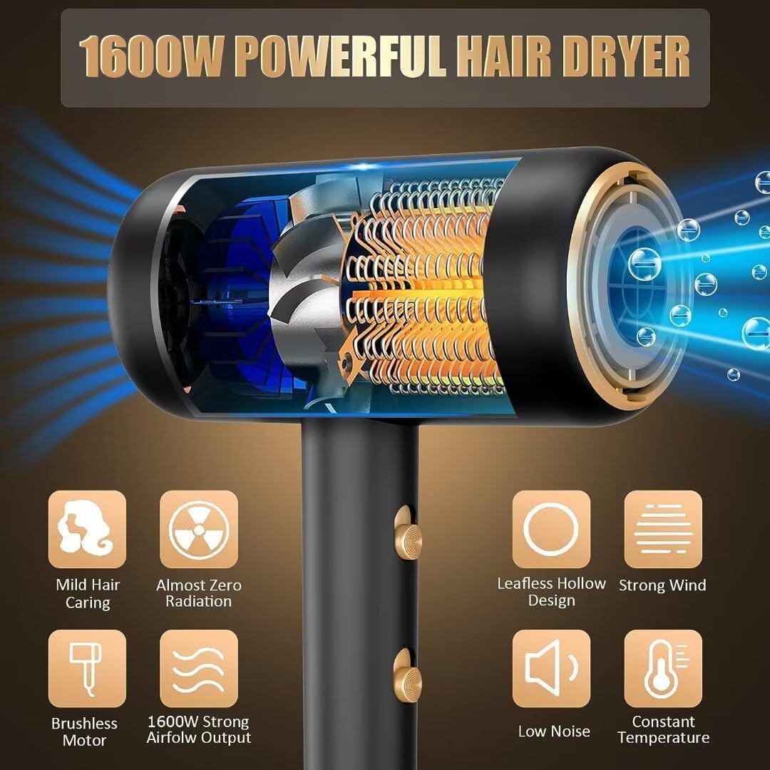 Professional Ionic Salon Hair Dryer, Powerful 1800W Blow Dryer, Negative Ion Technolog, 2 Speed, 3 Cool Settings, 2 Concentrator Nozzles and 1 Diffuser, for Home, Travel, Salon and Hotel