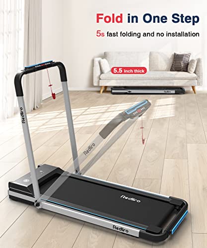 REDLIRO Under Desk Treadmill, 2 in 1 Motorized Portable Foldable Treadmill Compact Fold Up Walking Pad, Sturdy Folding for Small Space with Remote Control, LED Display Home & Office Use