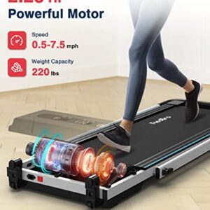 REDLIRO Under Desk Treadmill, 2 in 1 Motorized Portable Foldable Treadmill Compact Fold Up Walking Pad, Sturdy Folding for Small Space with Remote Control, LED Display Home & Office Use