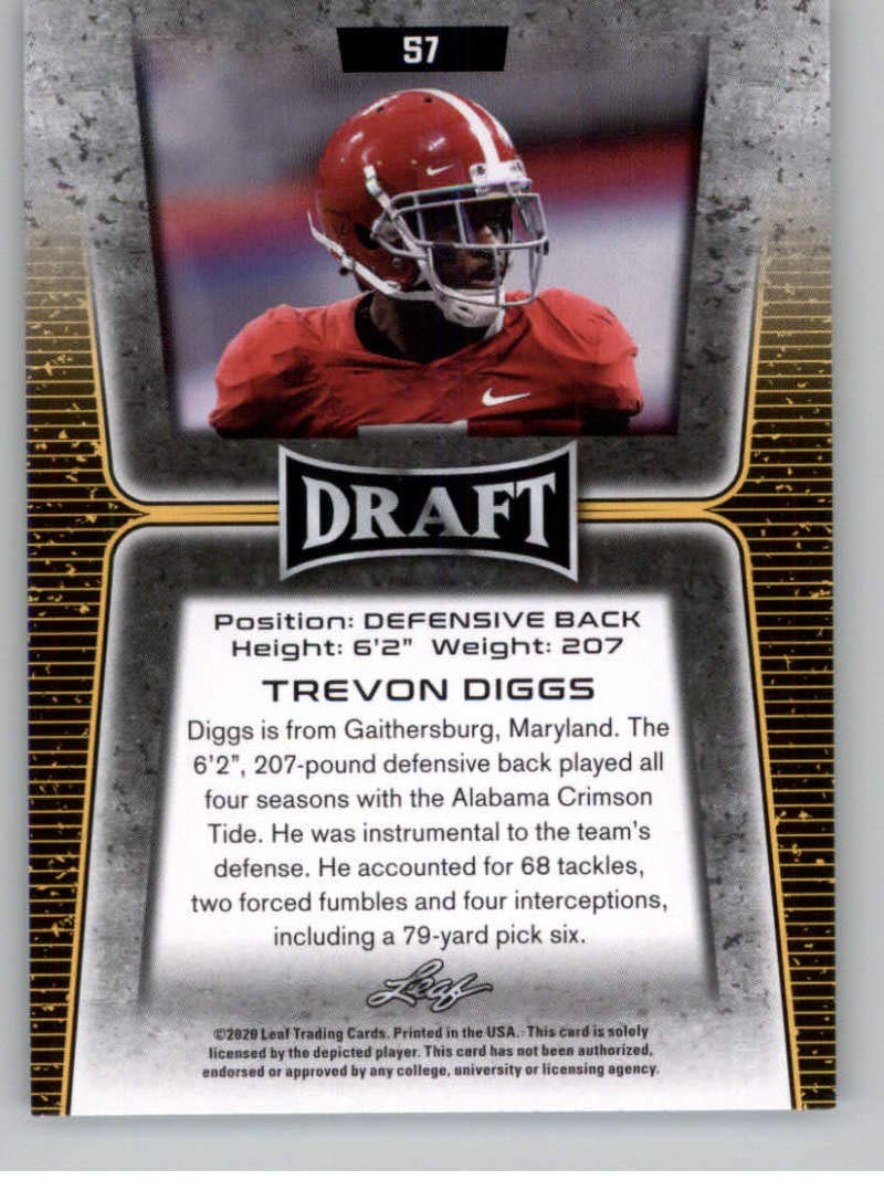 2020 Leaf Draft (NFL) #57 Trevon Diggs Pre-Rookie Alabama Crimson Tide Official Player Licensed Rookie Trading Card (RC wearing NCAA uniform)