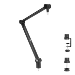 mount-it! adjustable microphone boom arm [3/8’’ to 5/8’’ screw adapter] suspension scissor mic stand, desk mount for blue snowball, yeti, & other studio and gaming microphones (with cable management)