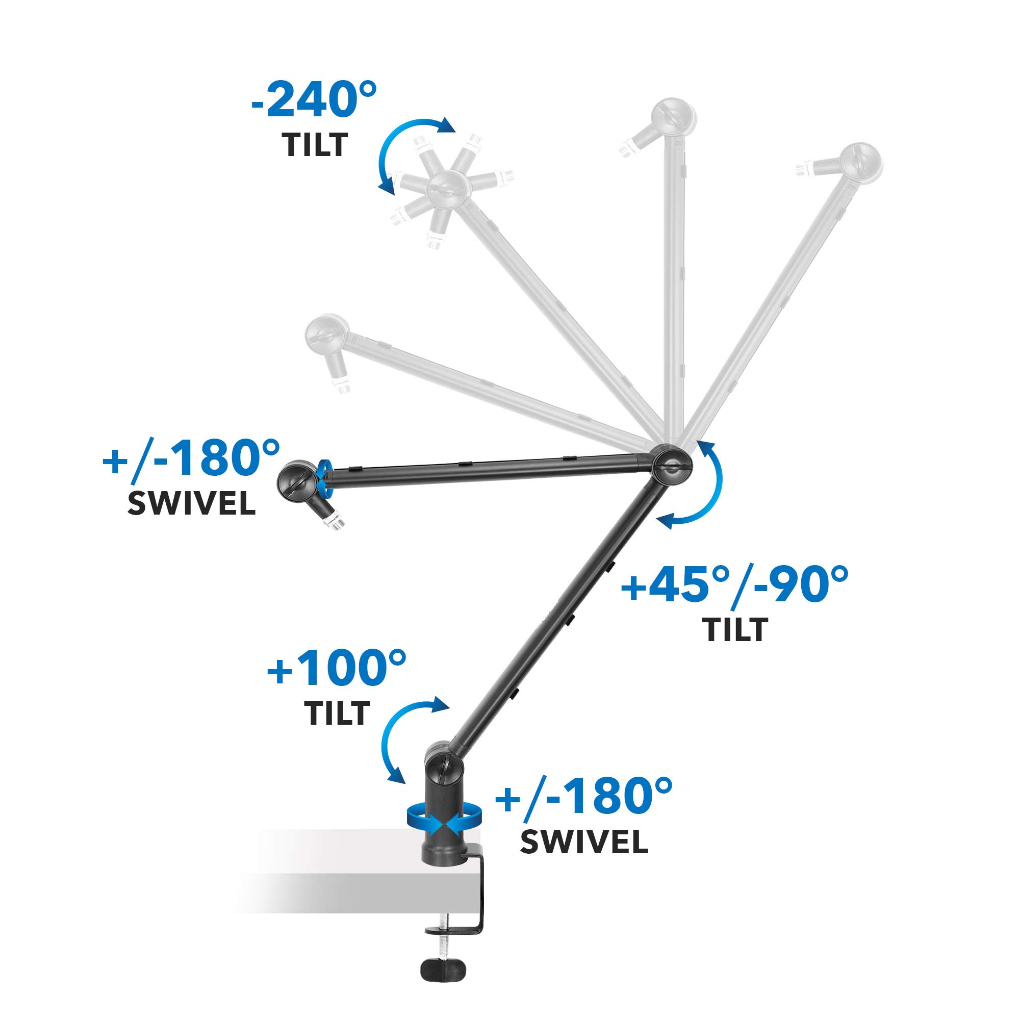 MOUNT-IT! Adjustable Microphone Boom Arm [3/8’’ to 5/8’’ Screw Adapter] Suspension Scissor Mic Stand, Desk Mount For Blue Snowball, Yeti, & Other Studio and Gaming Microphones (With Cable Management)