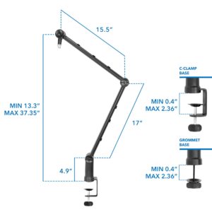 MOUNT-IT! Adjustable Microphone Boom Arm [3/8’’ to 5/8’’ Screw Adapter] Suspension Scissor Mic Stand, Desk Mount For Blue Snowball, Yeti, & Other Studio and Gaming Microphones (With Cable Management)