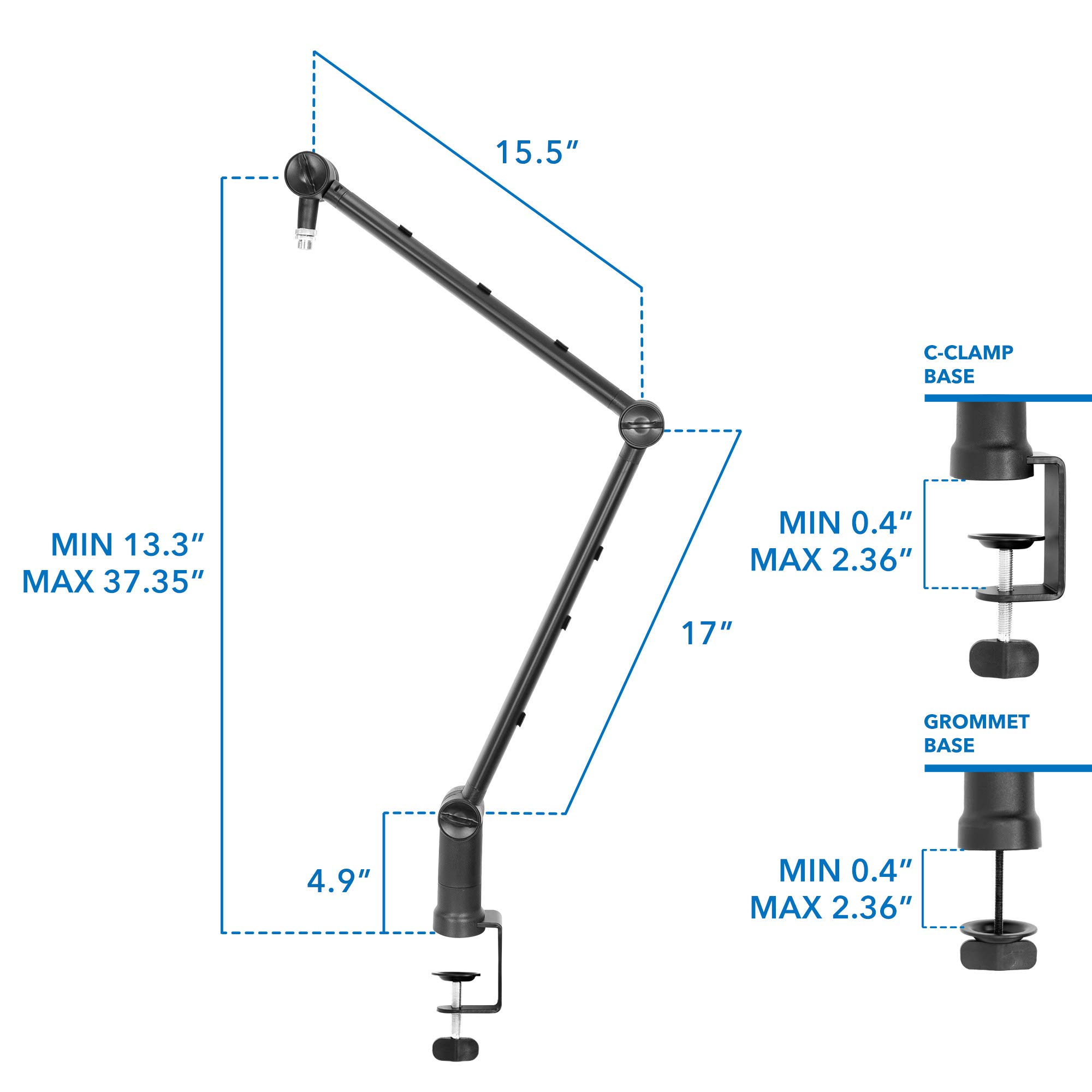 MOUNT-IT! Adjustable Microphone Boom Arm [3/8’’ to 5/8’’ Screw Adapter] Suspension Scissor Mic Stand, Desk Mount For Blue Snowball, Yeti, & Other Studio and Gaming Microphones (With Cable Management)