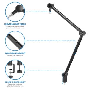 MOUNT-IT! Adjustable Microphone Boom Arm [3/8’’ to 5/8’’ Screw Adapter] Suspension Scissor Mic Stand, Desk Mount For Blue Snowball, Yeti, & Other Studio and Gaming Microphones (With Cable Management)