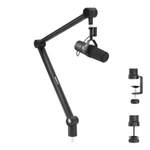 MOUNT-IT! Adjustable Microphone Boom Arm [3/8’’ to 5/8’’ Screw Adapter] Suspension Scissor Mic Stand, Desk Mount For Blue Snowball, Yeti, & Other Studio and Gaming Microphones (With Cable Management)