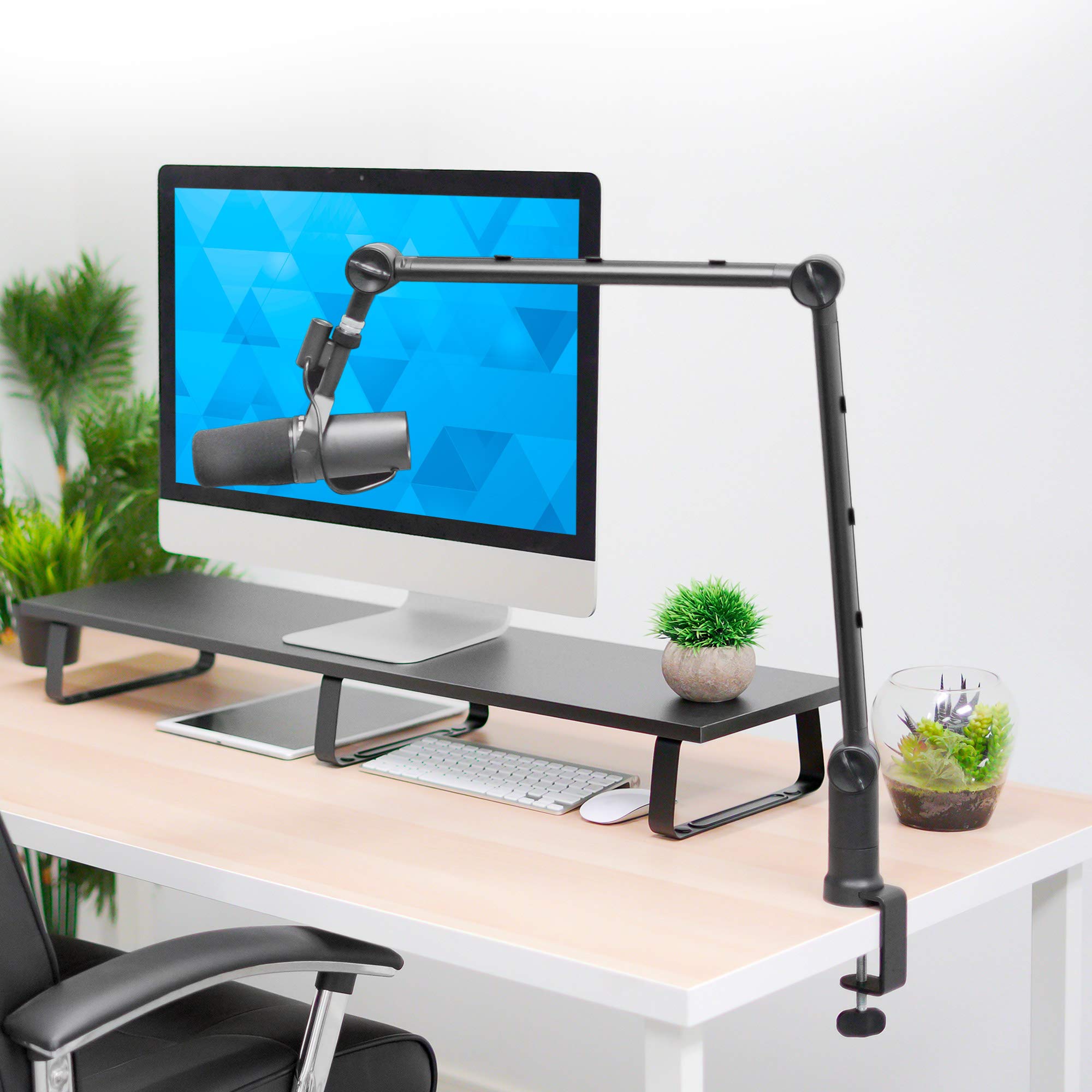 MOUNT-IT! Adjustable Microphone Boom Arm [3/8’’ to 5/8’’ Screw Adapter] Suspension Scissor Mic Stand, Desk Mount For Blue Snowball, Yeti, & Other Studio and Gaming Microphones (With Cable Management)