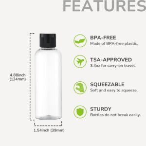 LISAPACK 3.4 oz Travel Bottles for Toiletries, 5pcs Travel Containers for Shampoo Tsa Approved, Plastic Empty Travel Size Bottles (100ml, Clear)