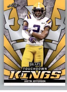 2020 leaf draft gold football #87 justin jefferson pre-rookie trading card lsu tigers