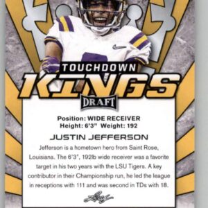 2020 Leaf Draft Gold Football #87 Justin Jefferson Pre-Rookie Trading Card LSU Tigers