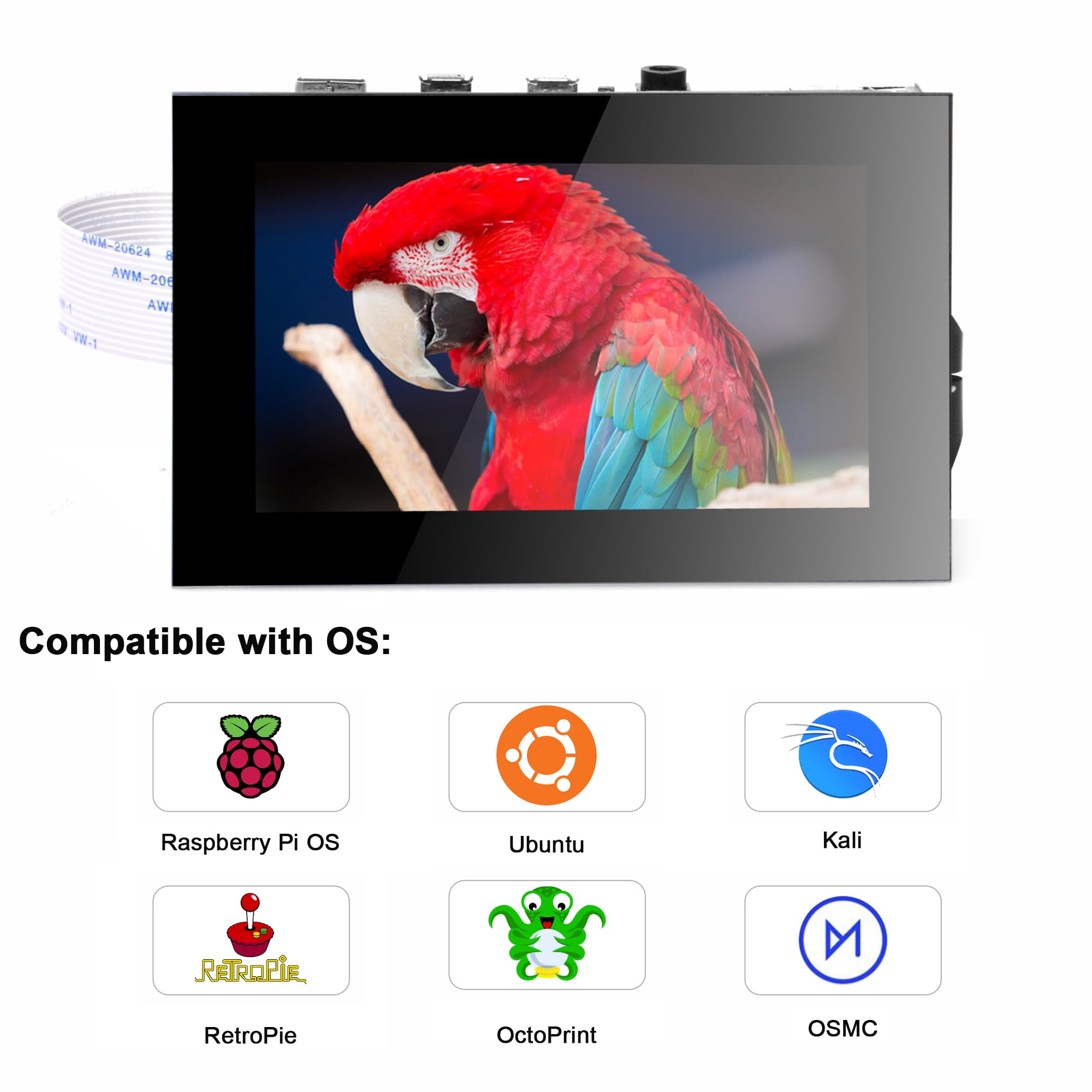 OSOYOO 3.5 Inch DSI Touchscreen RPi5 LCD Display for Raspberry Pi5 4 3 2 B B+ |Capacitive Finger Touch Screen | Plug and Play Monitor Compatible with Raspbain Ubuntu Kali RetroPie Windows 10 IOT core