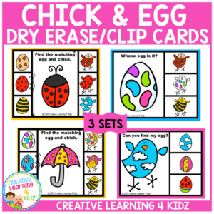 chick and egg dry erase or clip cards