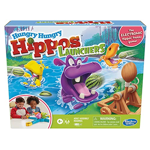 Hungry Hungry Hippos Launchers Game for Kids Ages 4 and Up, Electronic Pre-School Game for 2-4 Players