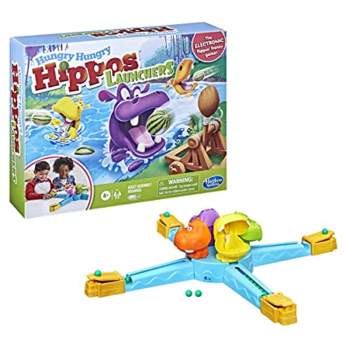 Hungry Hungry Hippos Launchers Game for Kids Ages 4 and Up, Electronic Pre-School Game for 2-4 Players