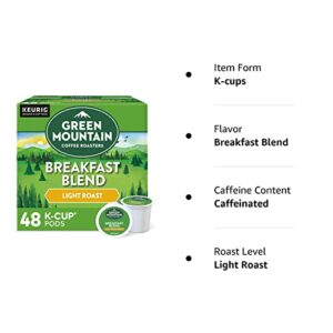 Green Mountain Coffee Roasters Breakfast Blend Single-Serve Keurig K-Cup Pods, Light Roast Coffee, 48 Count