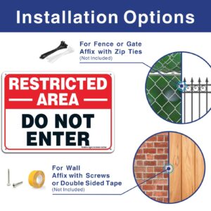 Restricted Area Sign, Do Not Enter Signs Metal, 4 Pack, 10 x 7 inch .40 Rust Free Aluminum, UV Protected, Weather Resistant, Waterproof, Durable Ink, Easy to install