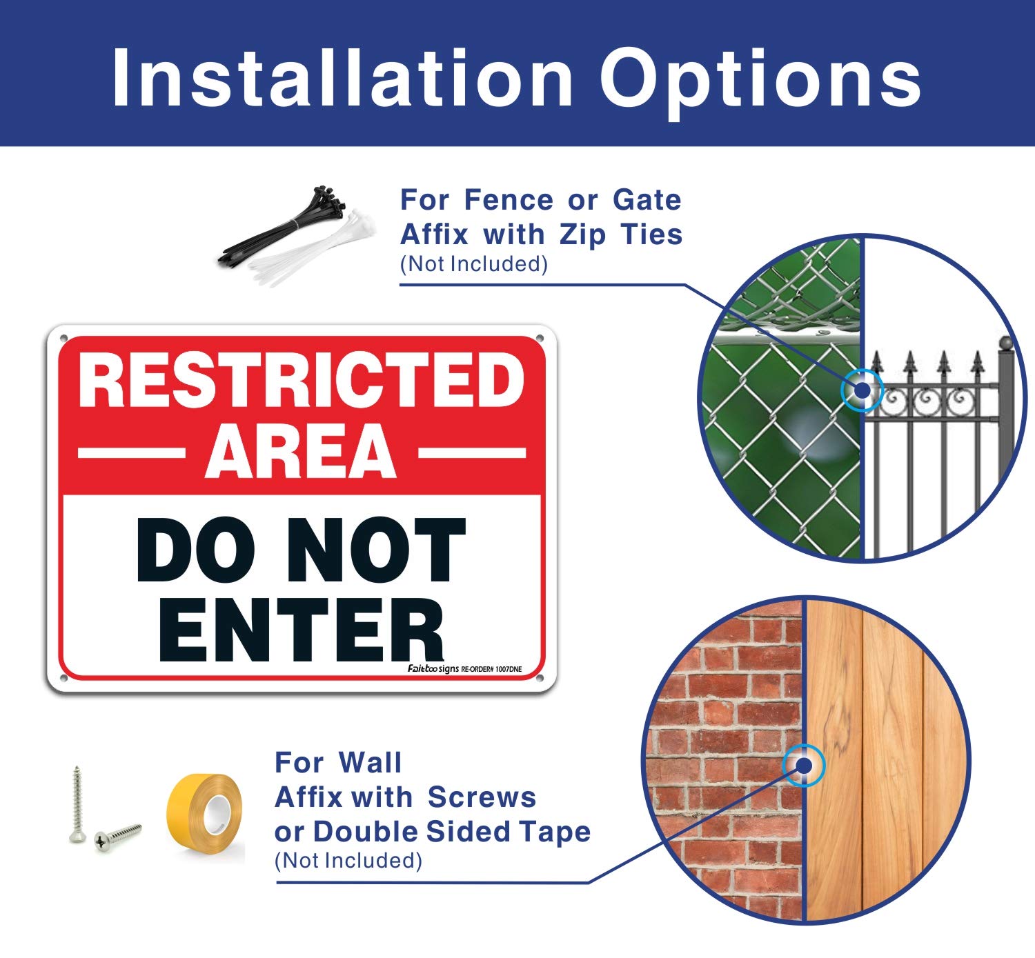 Restricted Area Sign, Do Not Enter Signs Metal, 4 Pack, 10 x 7 inch .40 Rust Free Aluminum, UV Protected, Weather Resistant, Waterproof, Durable Ink, Easy to install