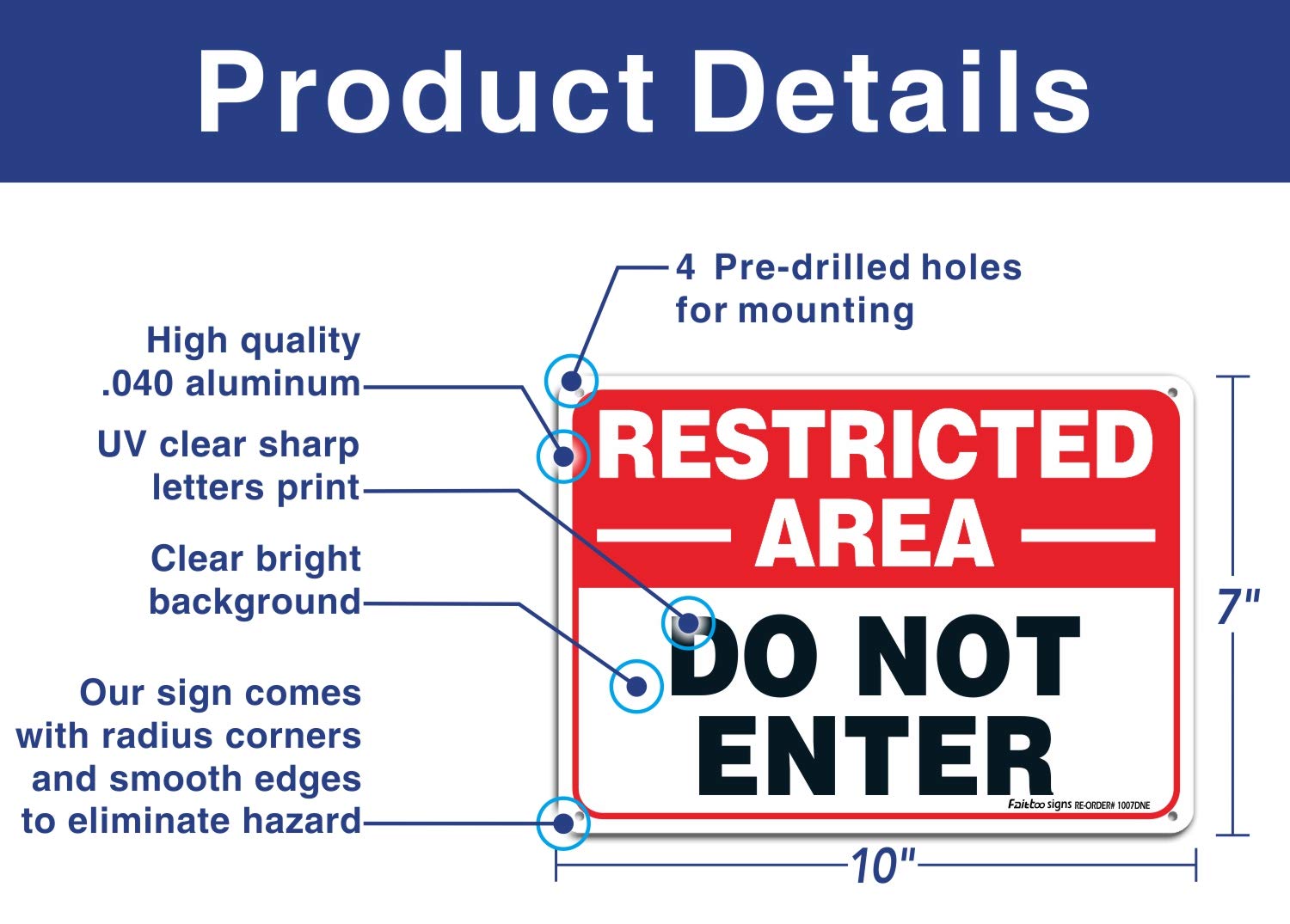 Restricted Area Sign, Do Not Enter Signs Metal, 4 Pack, 10 x 7 inch .40 Rust Free Aluminum, UV Protected, Weather Resistant, Waterproof, Durable Ink, Easy to install