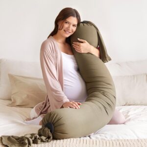 bbhugme adjustable pregnancy pillow – full body support for side sleeping - adjustable firmness and shape - supports back, legs, belly, hips for pregnant women - removable cover - dusty olive