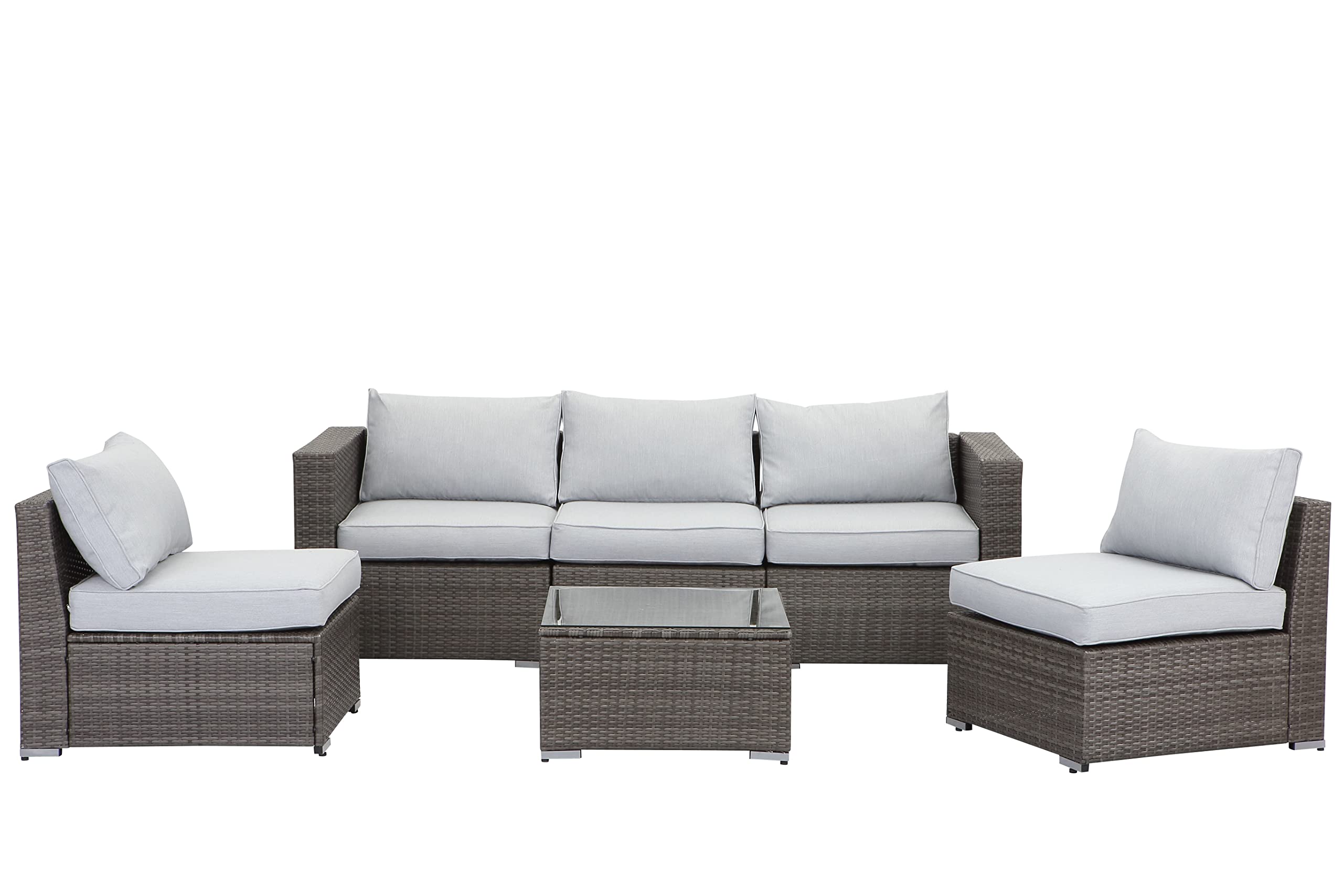 Solaste 6 Piece Patio Furniture Sets,All Weather Outdoor Sectional Patio Sofa Manual Weaving Wicker Patio Seating Rattan Sofas with Glass Table,Grey Cushions