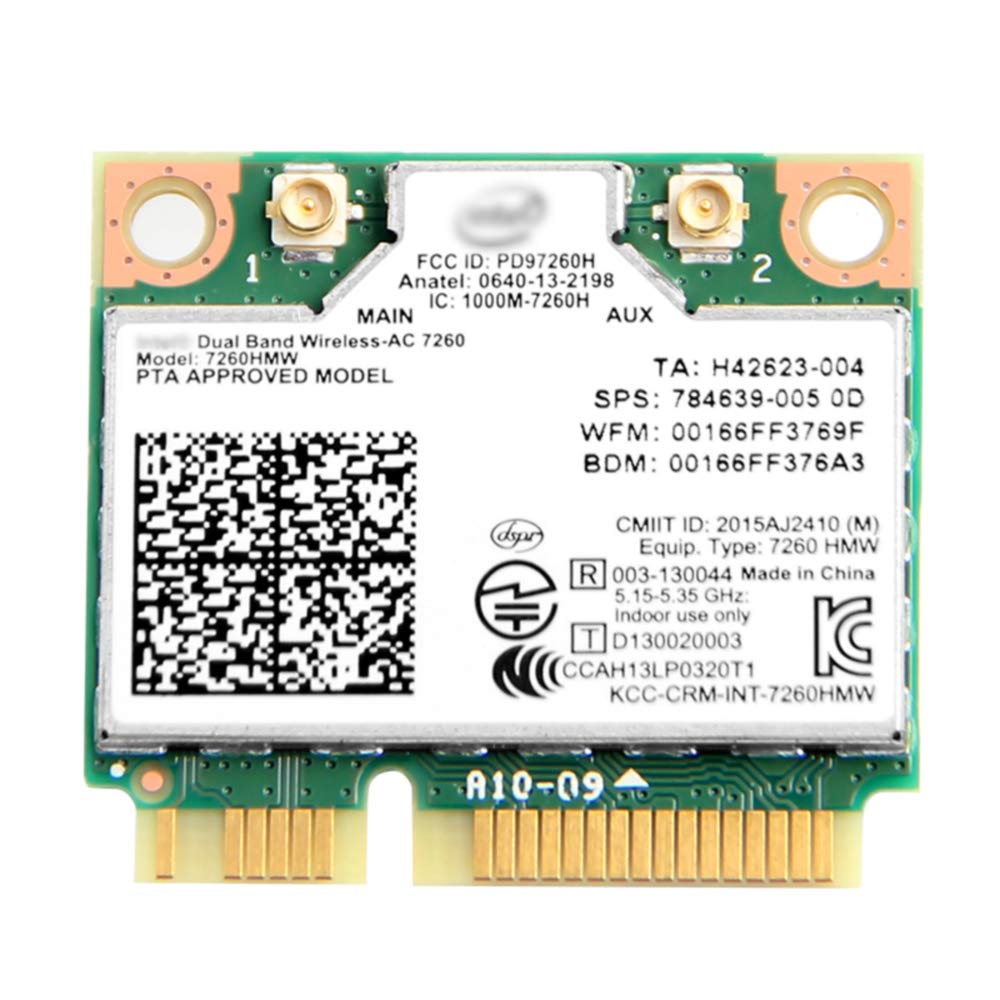 7260ac Half Mini pcie WiFi Card 7260HMW Dual Band Wireless-AC 7260 PCIe WiFi Adapter 2x2 Wi-Fi BT4.0 802.11 b/a/g/n/ac PCI Express Mini Network Card for Windows 7 8 10