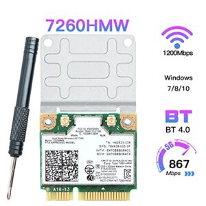 7260ac Half Mini pcie WiFi Card 7260HMW Dual Band Wireless-AC 7260 PCIe WiFi Adapter 2x2 Wi-Fi BT4.0 802.11 b/a/g/n/ac PCI Express Mini Network Card for Windows 7 8 10