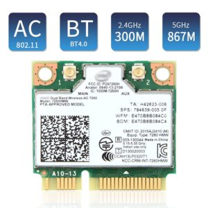 7260ac Half Mini pcie WiFi Card 7260HMW Dual Band Wireless-AC 7260 PCIe WiFi Adapter 2x2 Wi-Fi BT4.0 802.11 b/a/g/n/ac PCI Express Mini Network Card for Windows 7 8 10