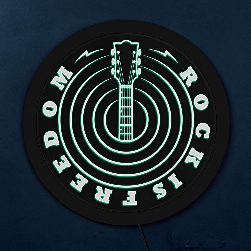 The Geeky Days Music Quote Rock is Freedom Guitar Studio Sign Multi-Color LED Lighting Neon Sign Wall Art Guitar LED Display Guitarist Man Cave Decor