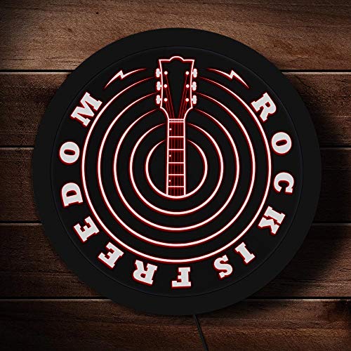 The Geeky Days Music Quote Rock is Freedom Guitar Studio Sign Multi-Color LED Lighting Neon Sign Wall Art Guitar LED Display Guitarist Man Cave Decor