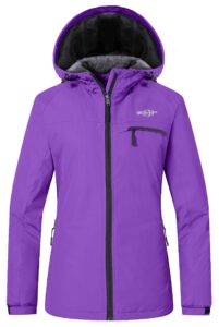 wantdo women's windproof ski jacket cotton padded raincoat windbreaker purple s