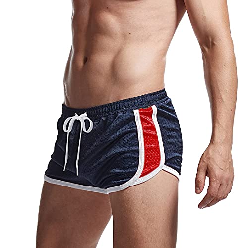 AIMPACT Mens Gym Shorts 70s 80s Retro Workout Running Bodybuilding Shorts with Liner(BlueRed S)