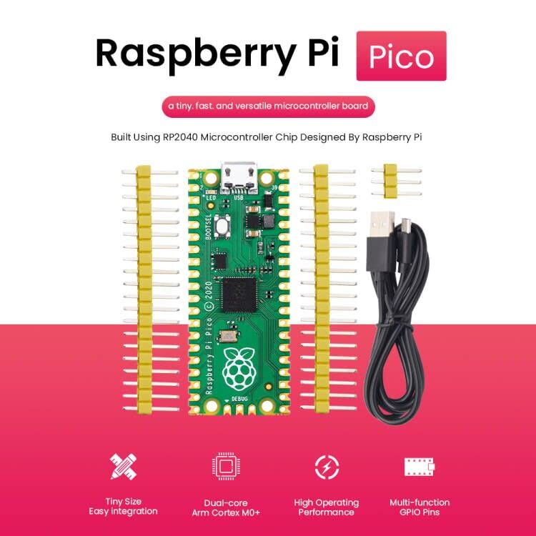 KEYESTUDIO Raspberry Pi Pico Basic Starter Kit with Headers Micro USB Cable, Pico RP2040 Microcontroller, Flexible 26 Multifunction GPIO Pins, Temperature Sensor, Programmable in C & MicroPython