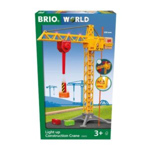 brio 33835 construction crane with lights | wooden toy train set for kids age 3 and up, yellow