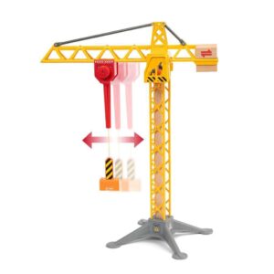 BRIO 33835 Construction Crane with Lights | Wooden Toy Train Set for Kids Age 3 and Up, Yellow