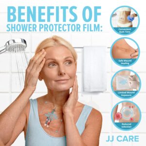 JJ CARE Shower Protector [Pack of 14], 9x9 Dialysis Catheter Shower Cover, PICC Line Water Barrier, Colostomy Shower Shields, Waterproof Bandage Protector, 2 Weeks Supply