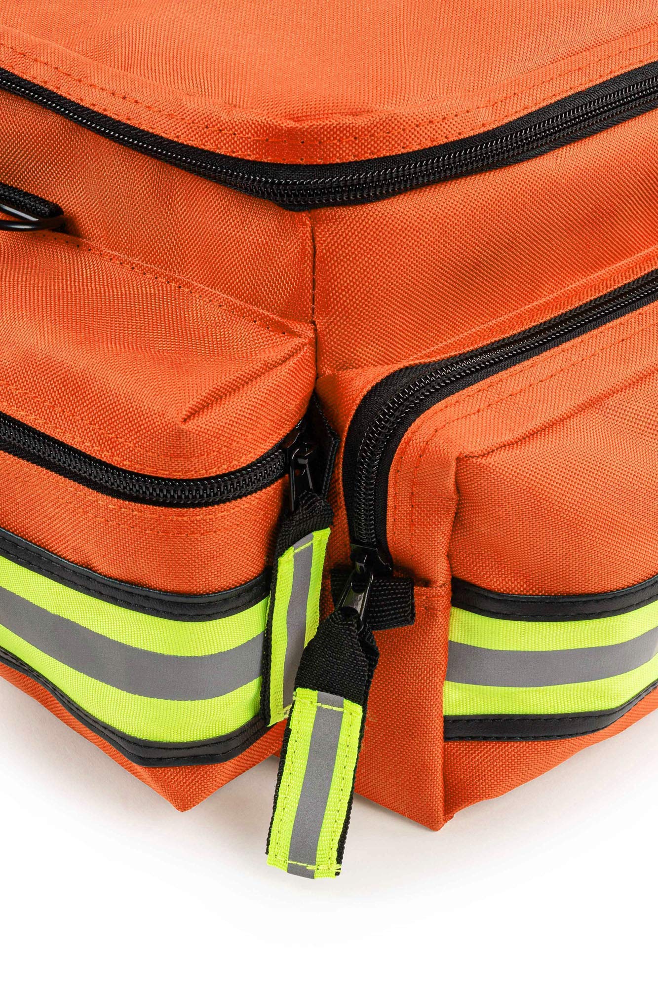 Scherber First Responder Fully-Stocked Professional Essentials EMT/EMS Trauma Kit | HSA/FSA Approved | Reflective Bag w/8 Zippered Pockets & Compartments & 200+ First Aid Supplies - Orange