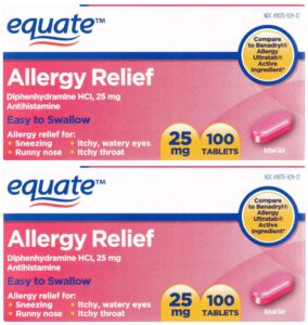 equate allergy relief diphenhydramine hci, 25mg 100 tablets (2 count)