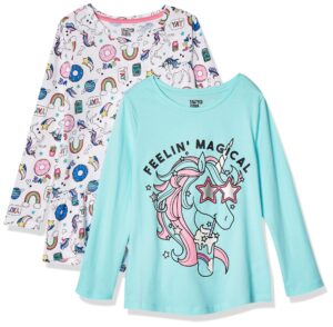 amazon essentials toddler girls' long-sleeve tunic t-shirts (previously spotted zebra), pack of 2, white doodles/unicorn, 2t