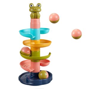 bu-buildup bbu.02.004 ball drop toys for toddlers with bonu rattle, swirl ball ramp, ball drop tower, activity toy for baby 9 month & up